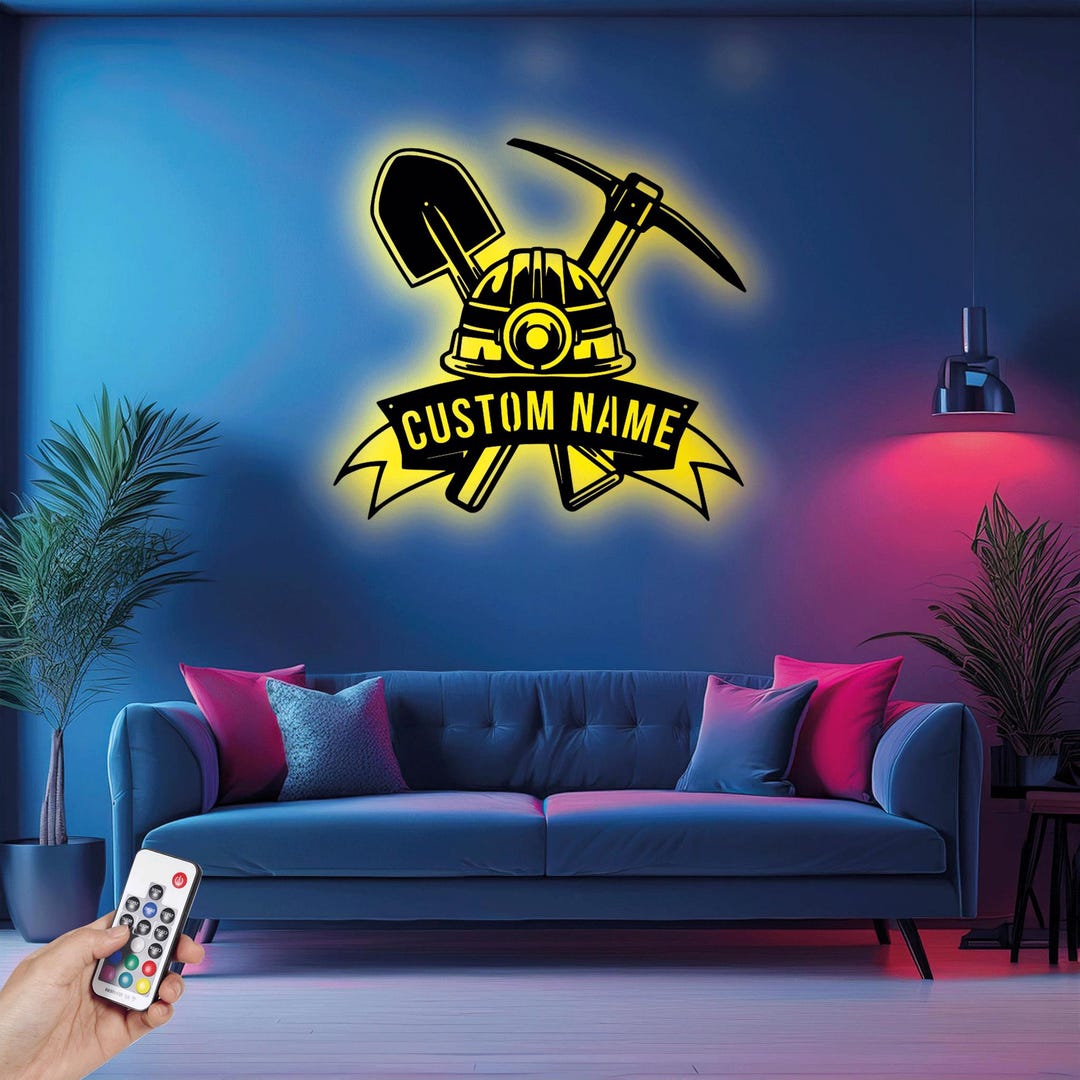 Custom Mining Tools Metal Wall Art With LED Light, Personalized Miner ...