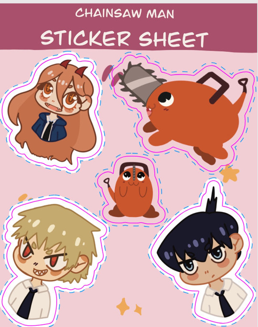 Chainsaw Man Sticker Sheet Power Aki Denji Pochita Die Cut Anime ...