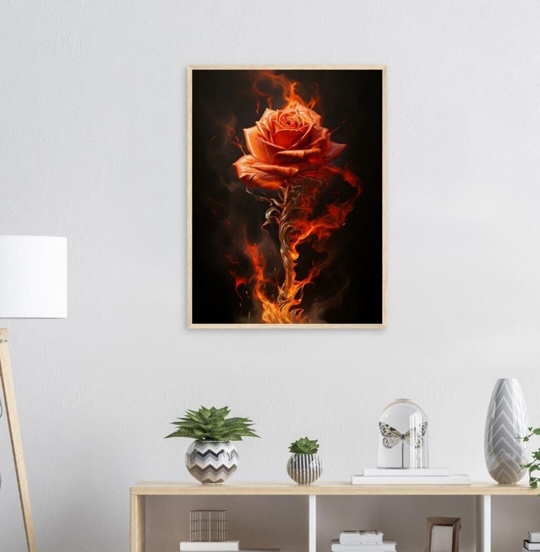 Flaming Rose, Poster of a Rose, Mural Fire Rose Ready to Hang - Etsy