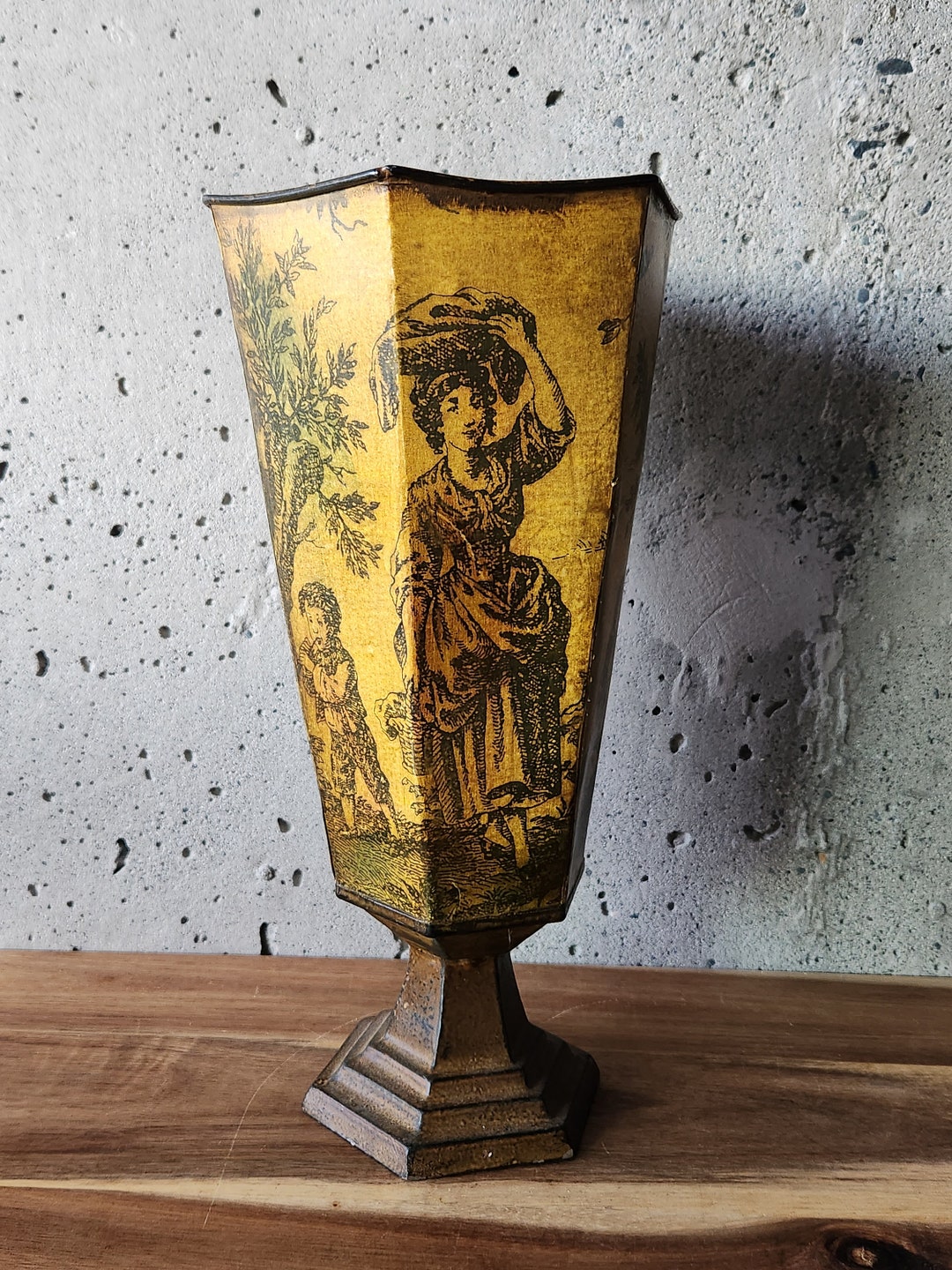 Vintage Tole Ware Style Pedestal Vase-french Design-vintage Mustard ...