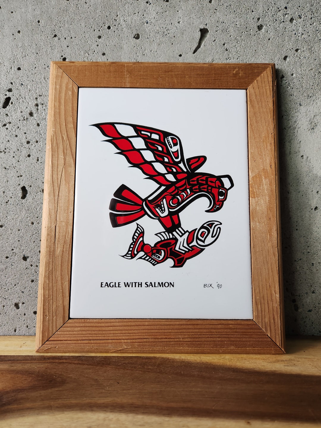 Vintage Haida Designed Tile Art-eagle With Salmon-wall Decor-vintage ...