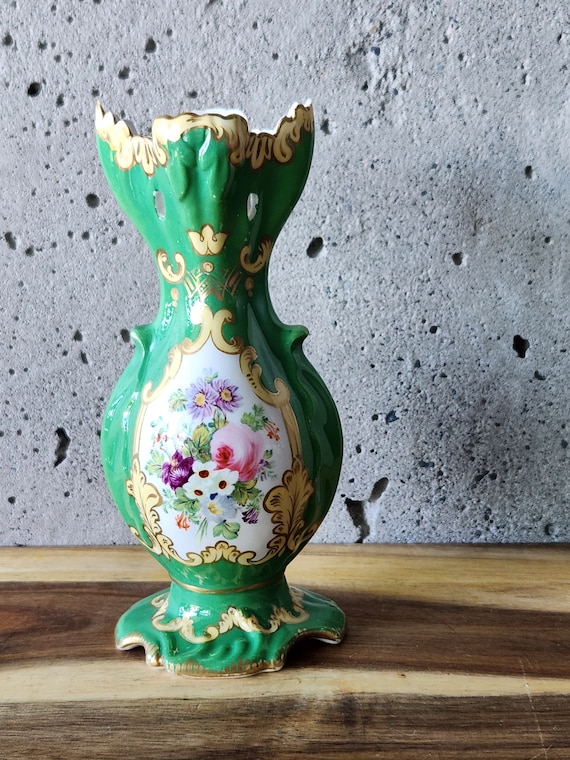 Rococo Vases Hand Painted Motif Teal Rococo Porcelain Vase