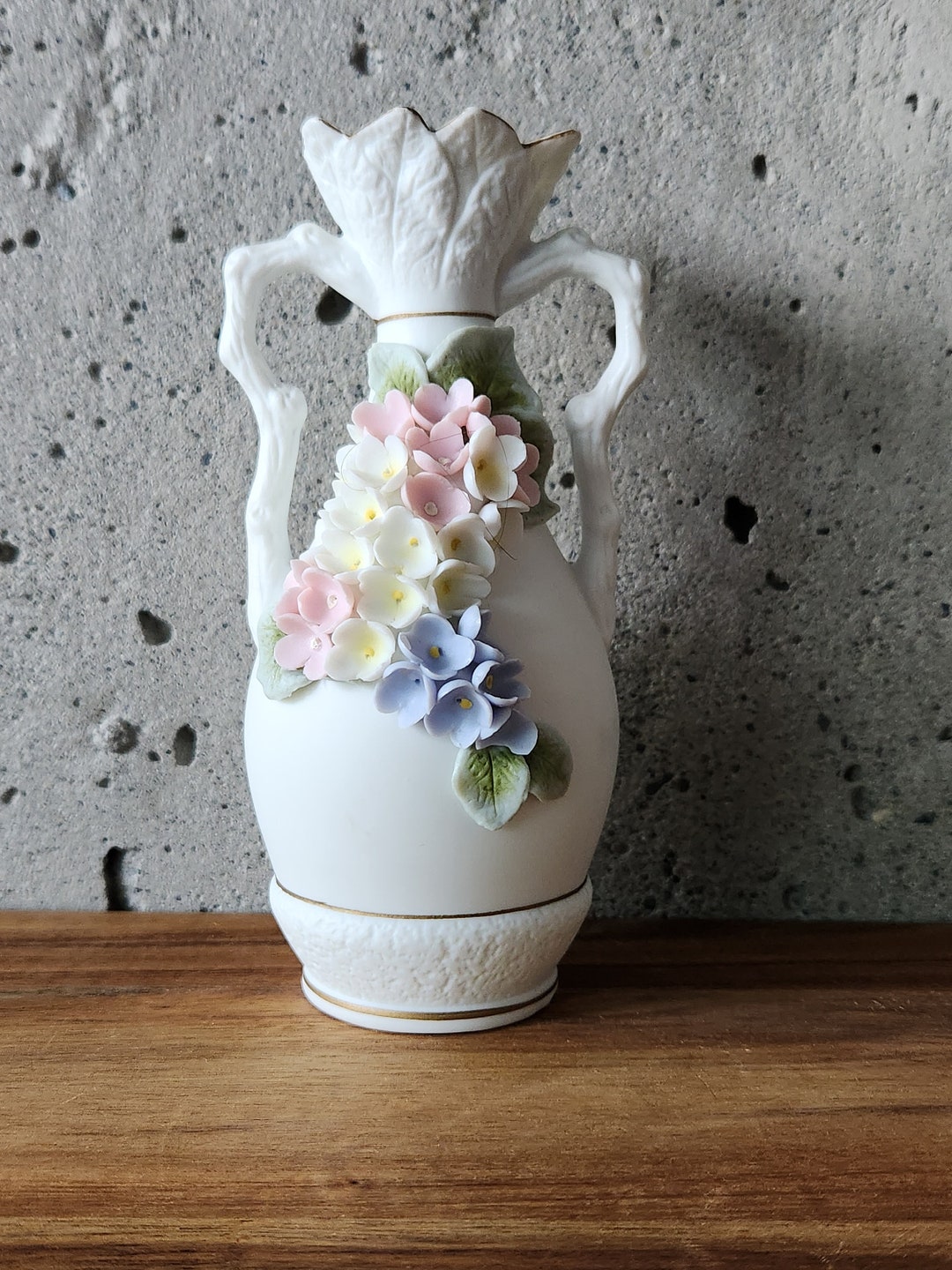 Vintage Lefton China Vase-vintage Vase With Applied Flowers-hand ...