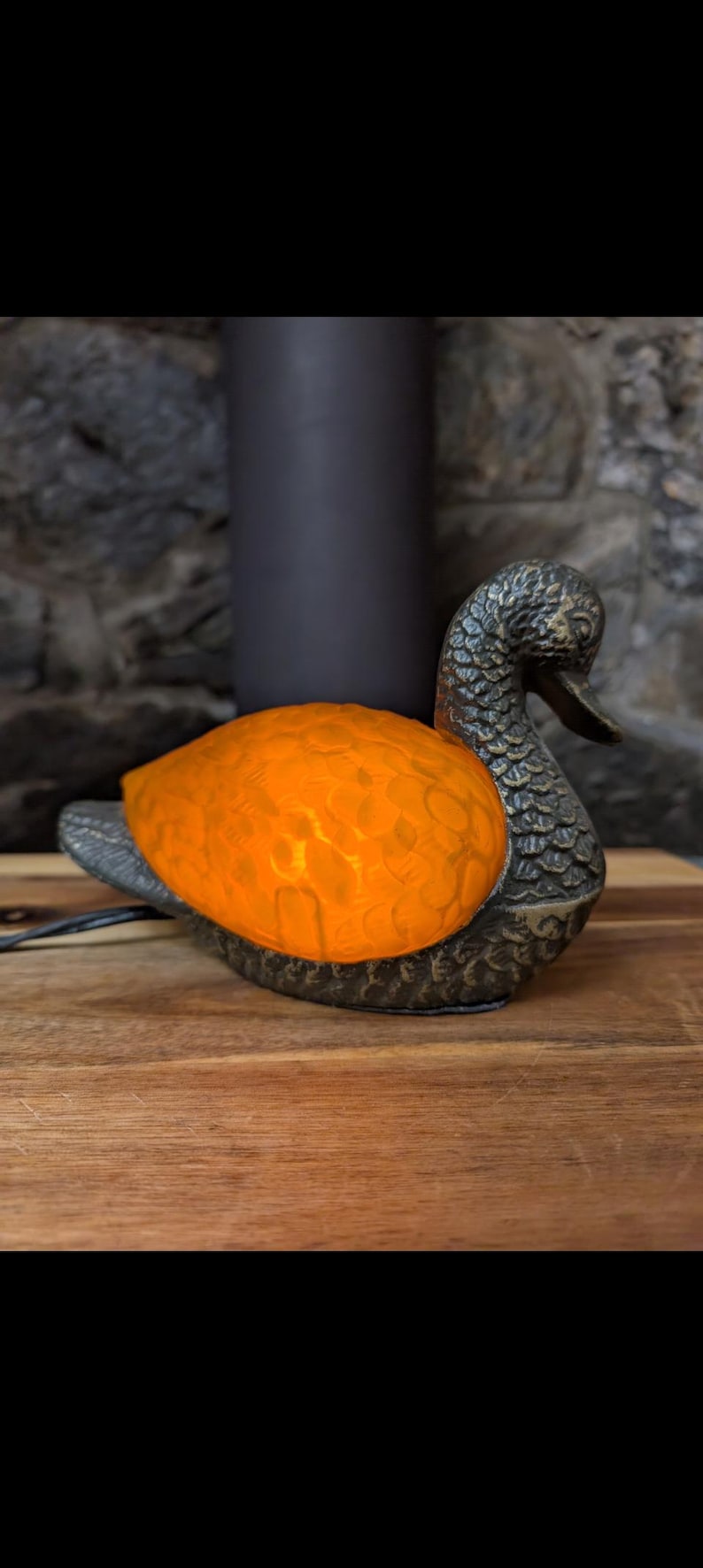Vintage Cast Iron Mallard Duck Lamp With Amber Glass Shade-vintage Duck ...