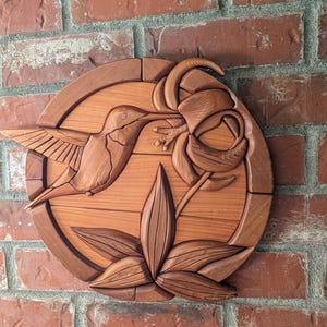 Vintage Intarsia Woodart-hummingbird Design-unique Woodart-wall Decor ...