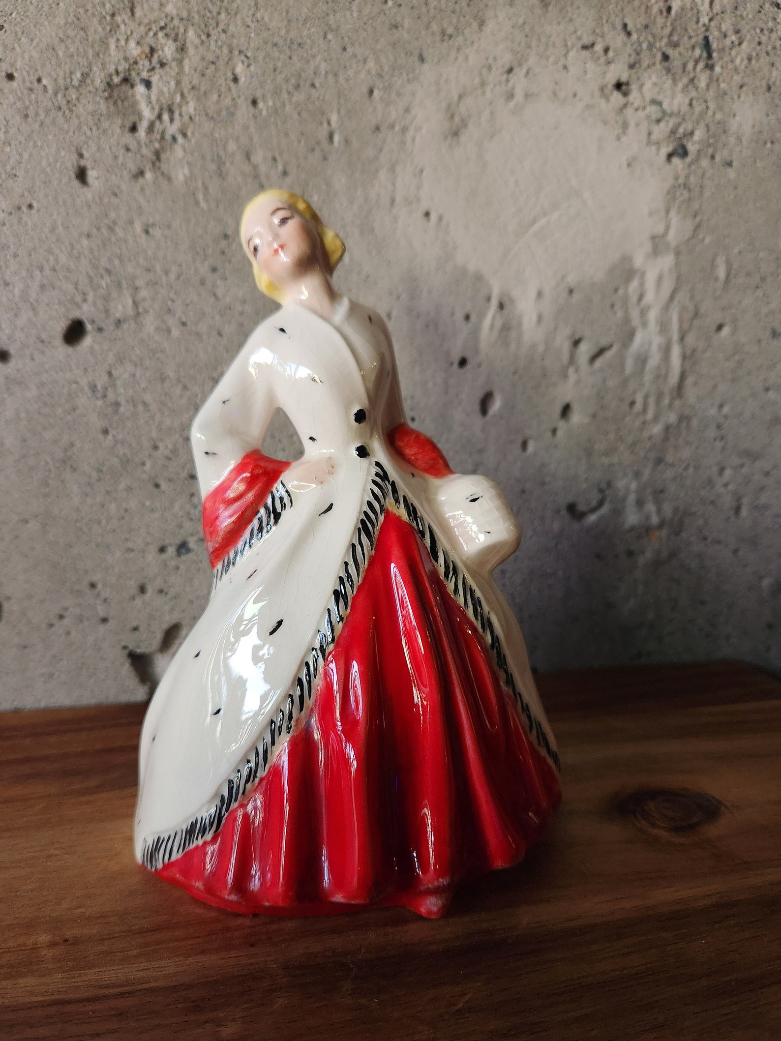 Vintage Ermine Coat Porcelain Figurine-lady in Red Dress-collectible ...