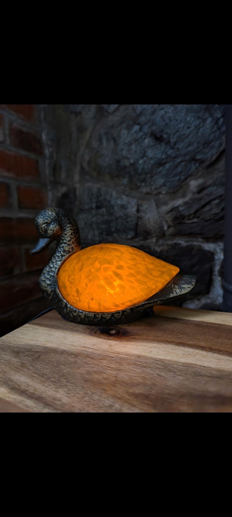 Vintage Cast Iron Mallard Duck Lamp With Amber Glass Shade-vintage Duck ...