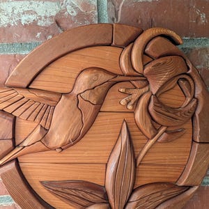 Vintage Intarsia Woodart-hummingbird Design-unique Woodart-wall Decor ...