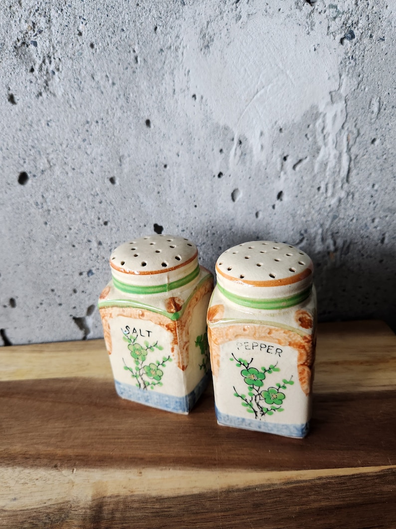 Antique Moriyama Style Salt & Pepper Shakers-green Cherry Blossom ...