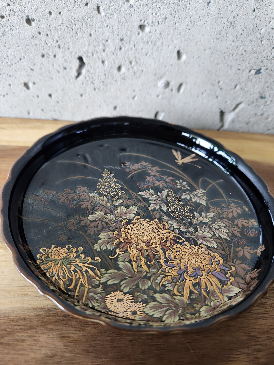 Vintage Shibala Tenmoku Kiku Plate-made in Japan-fabulous Black & Gold ...
