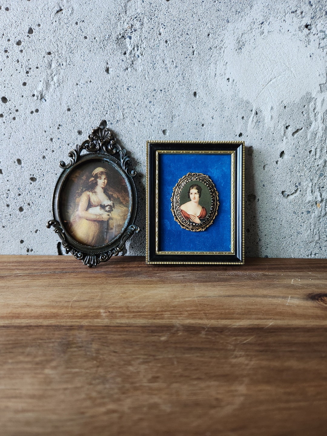 Vintage Set of Unique Portraits-bubble Glass Frame-mcm-mini Frame ...