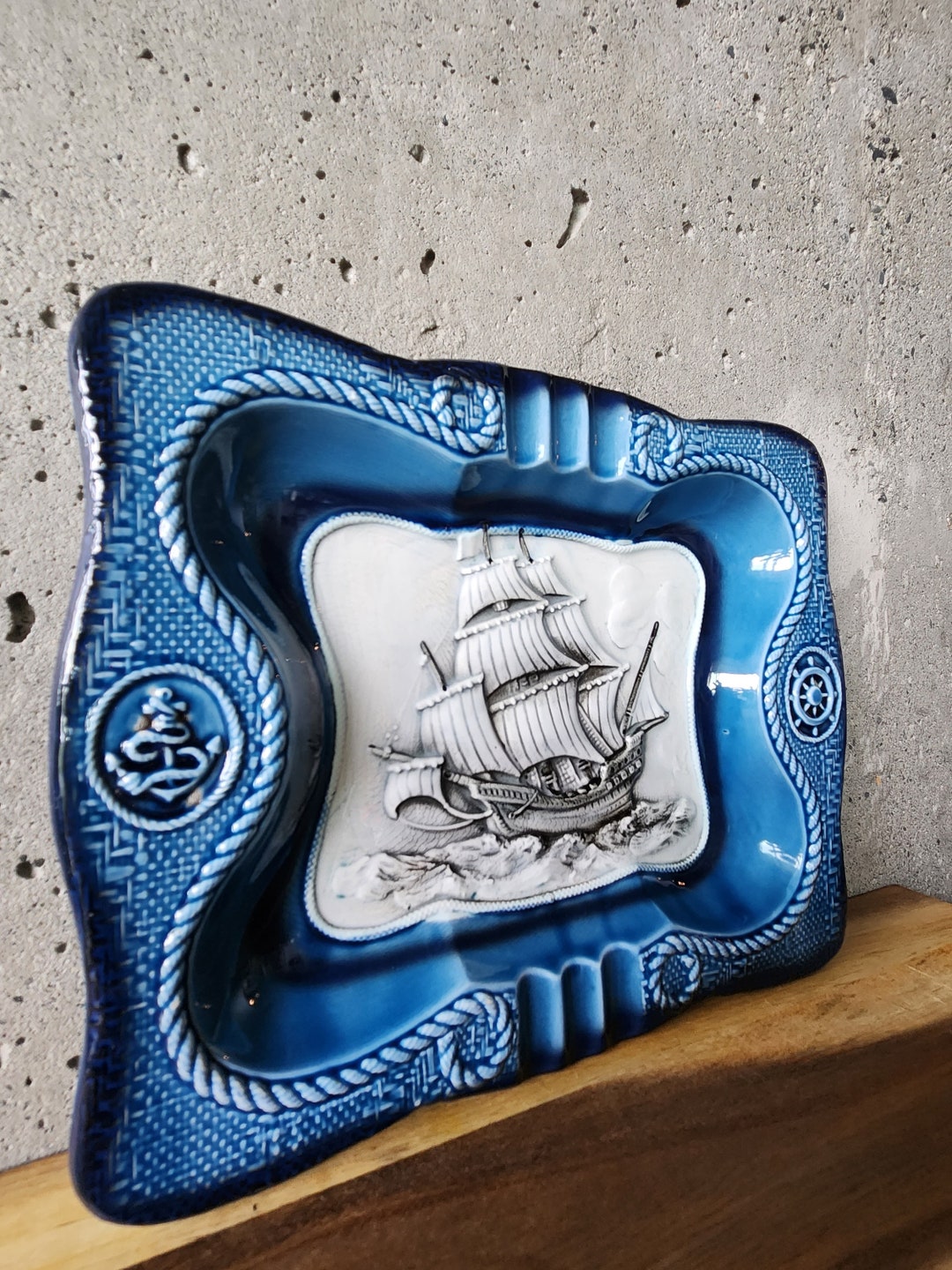 Vintage Nautical 3D Schooner Ashtray-blue Ceramic-vintage Ashtray ...