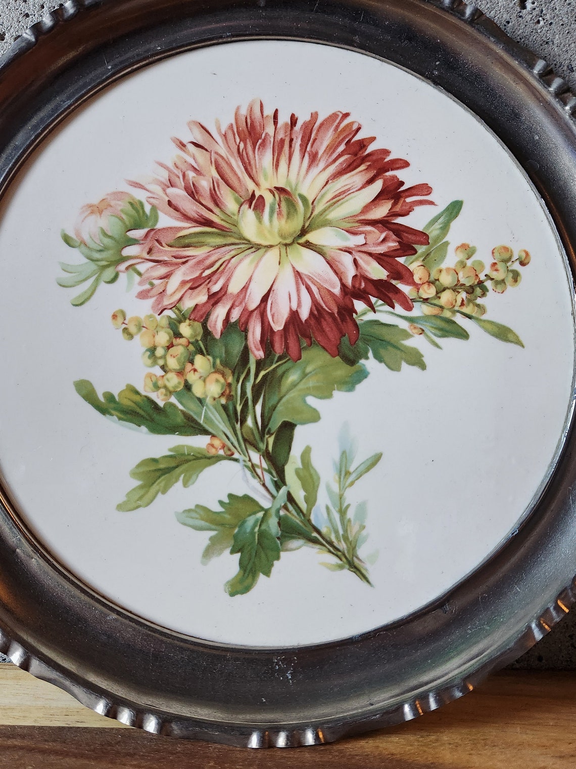 Antique BMF Silver Rim Porcelain Tile Serving Tray-floral Designed ...