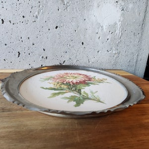 Antique BMF Silver Rim Porcelain Tile Serving Tray-floral Designed ...