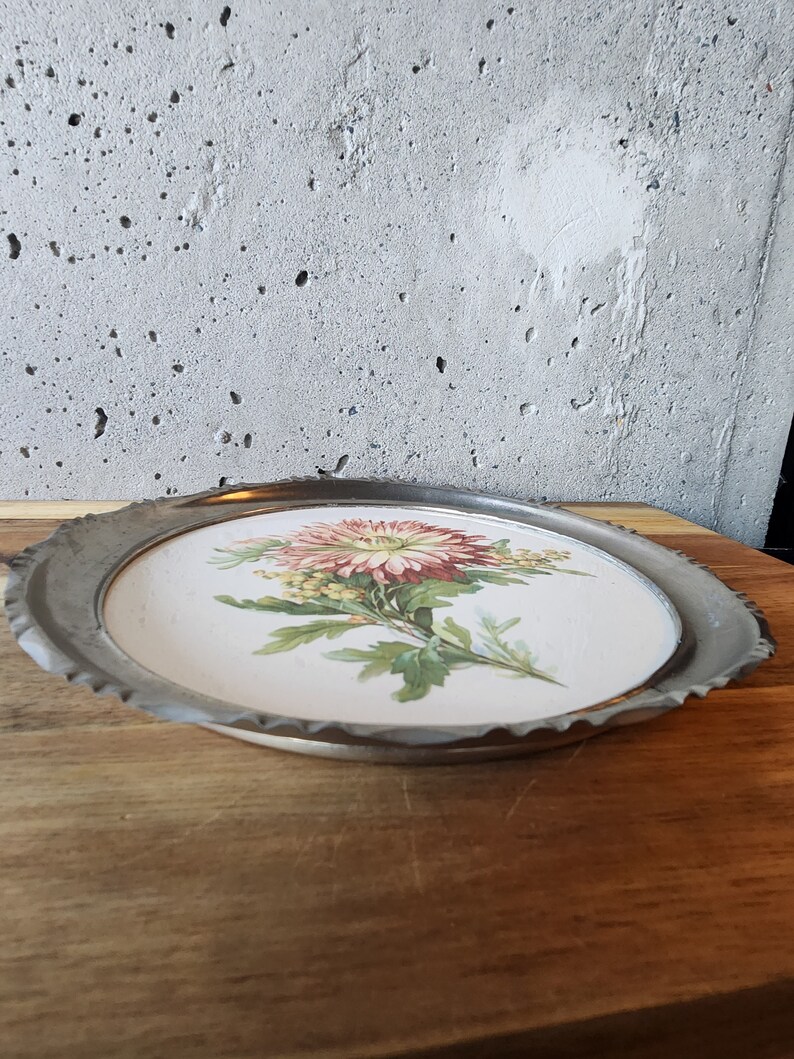 Antique BMF Silver Rim Porcelain Tile Serving Tray-floral Designed ...