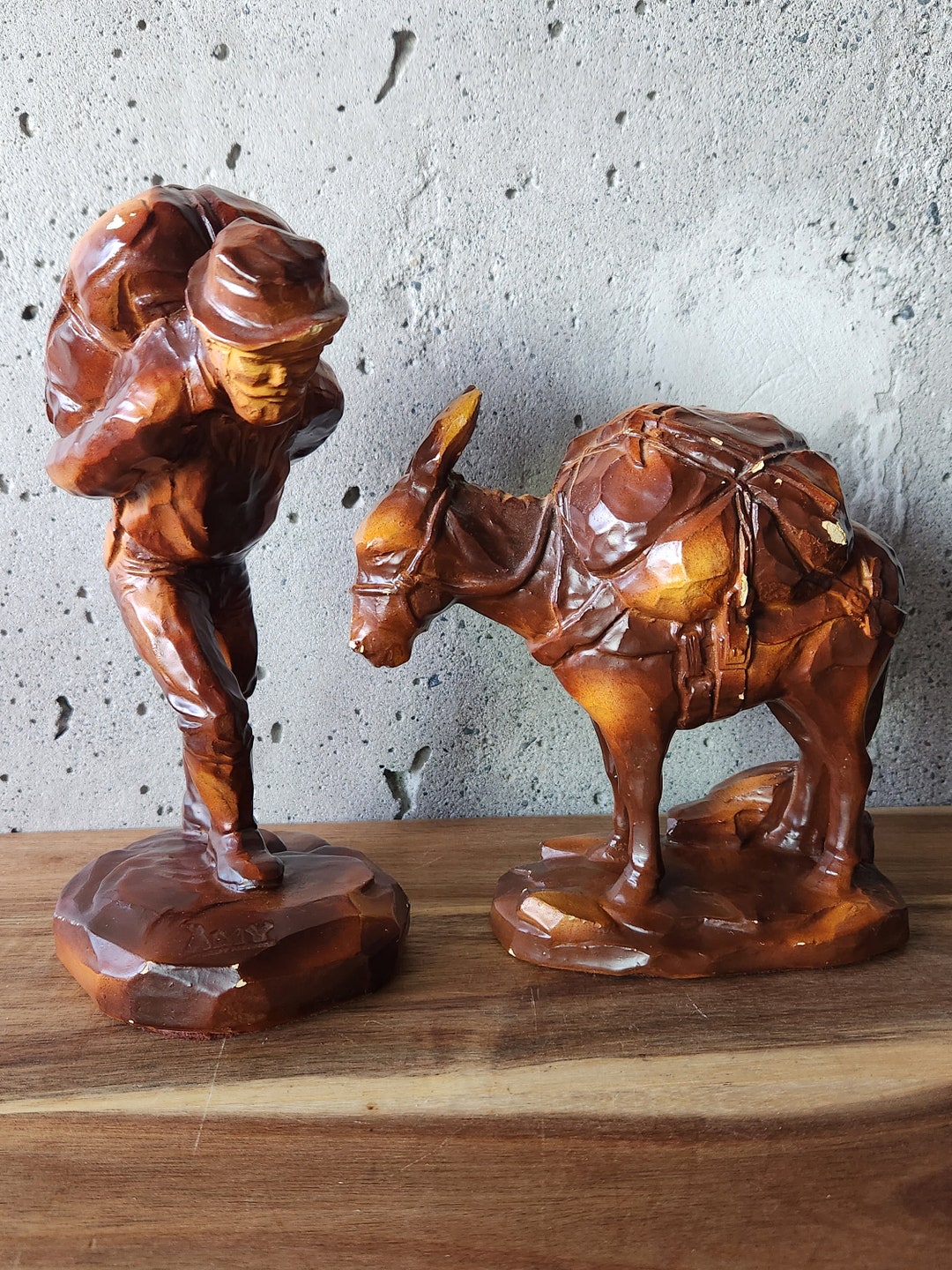 Vintage Resin Mountain Man & Pack Donkey Sculpture Carvings-canadian ...
