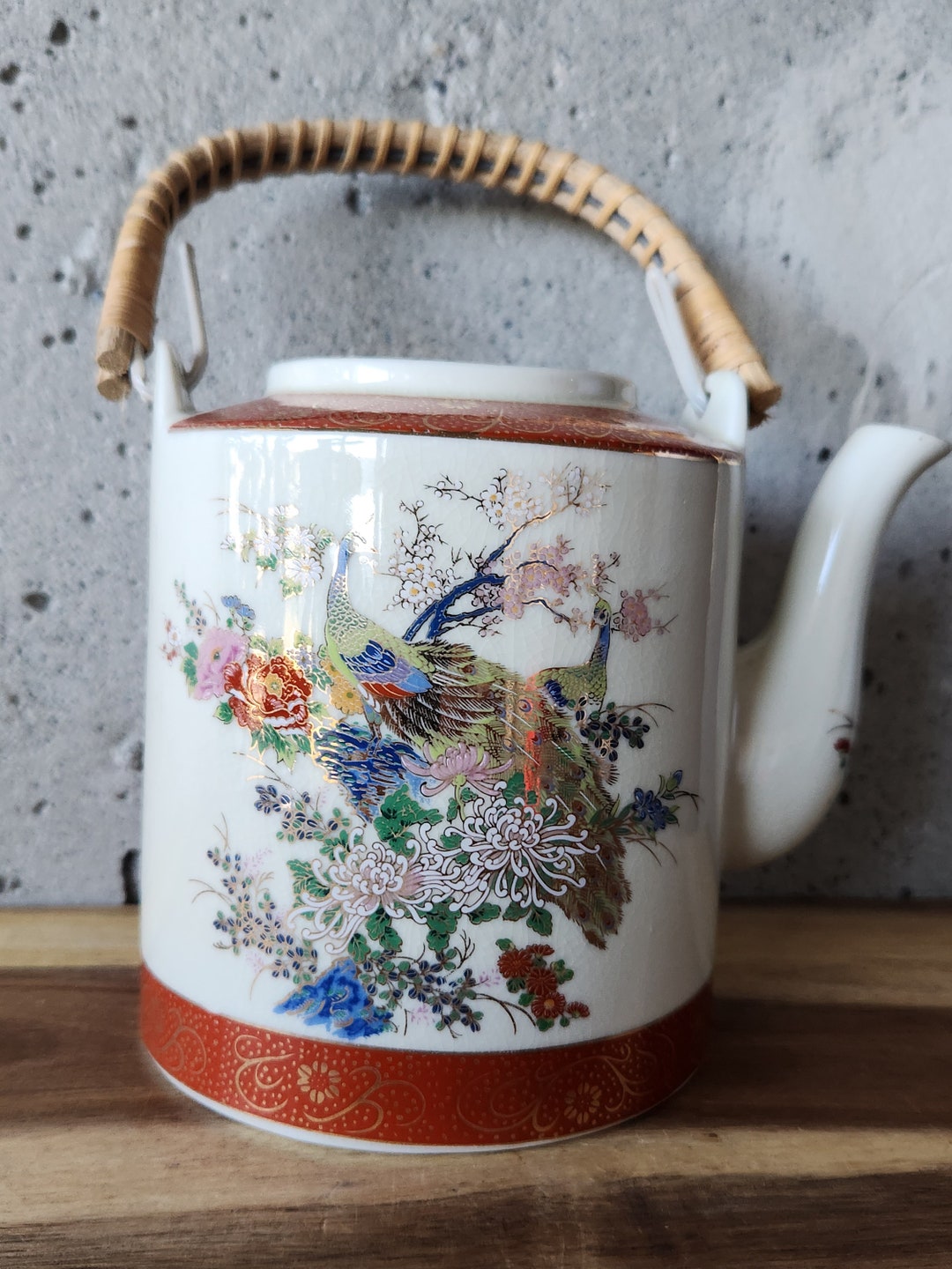 Vintage Satsuma Teapot-peacock & Chrysanthemum Design-gold Trim With ...