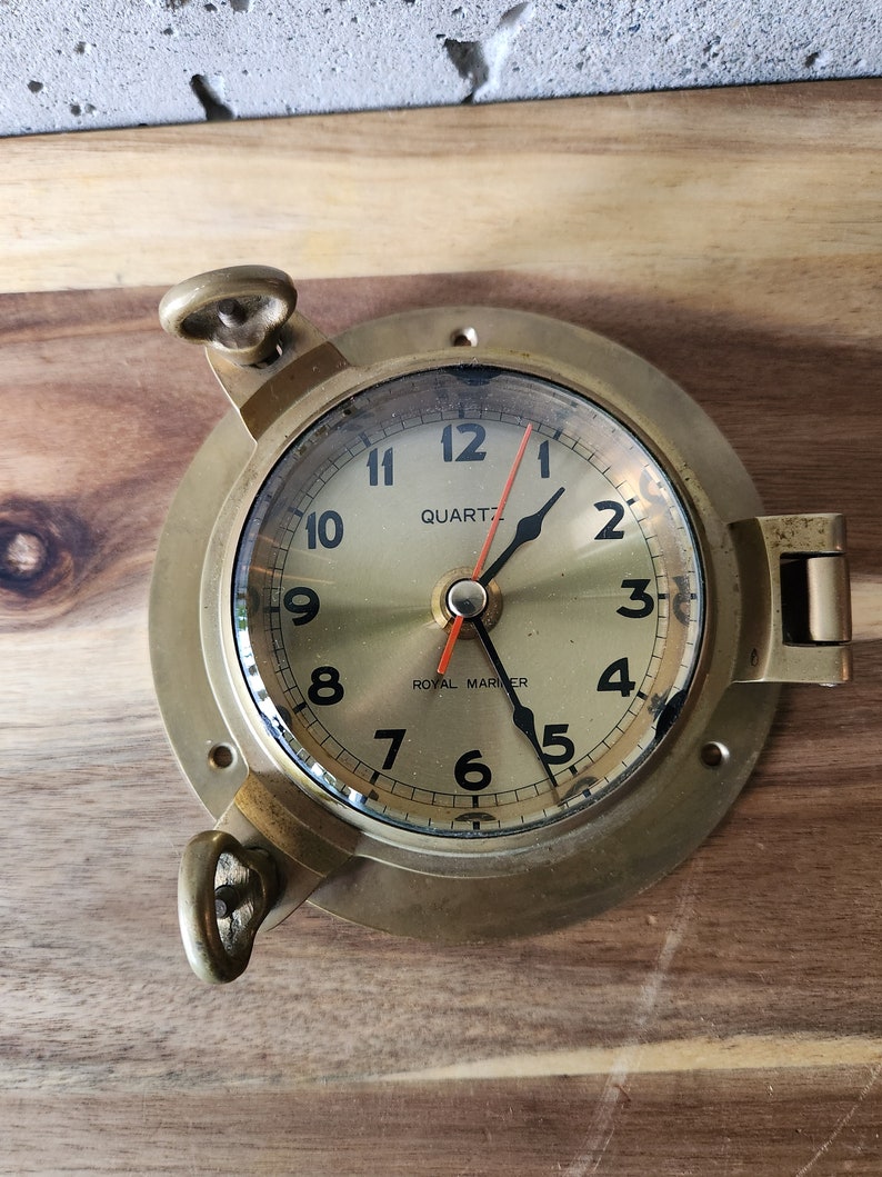 Vintage Royal Mariner Brass Ship Clock-heavy-small Chips in Glass ...