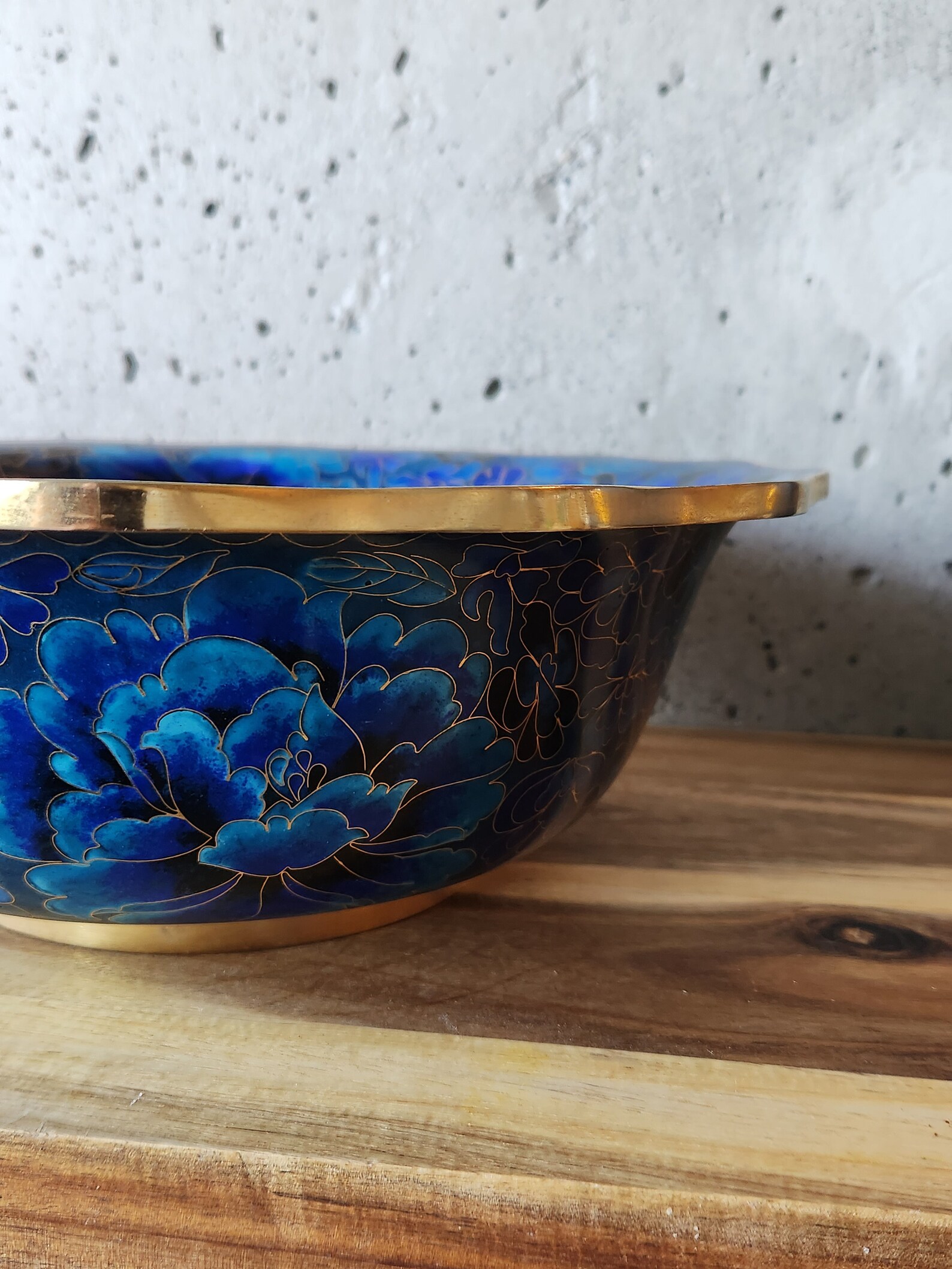 Vintage Chinese Cloisonne Bowl-brass Enamel-string Blue Floral Design ...