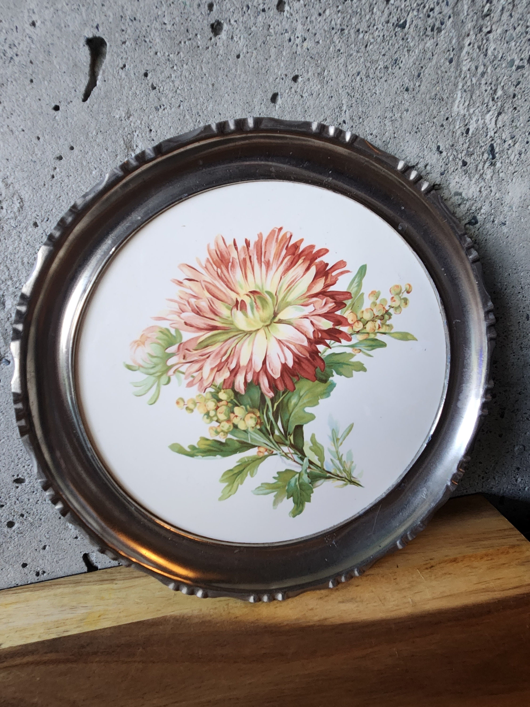 Antique BMF Silver Rim Porcelain Tile Serving Tray-floral Designed ...