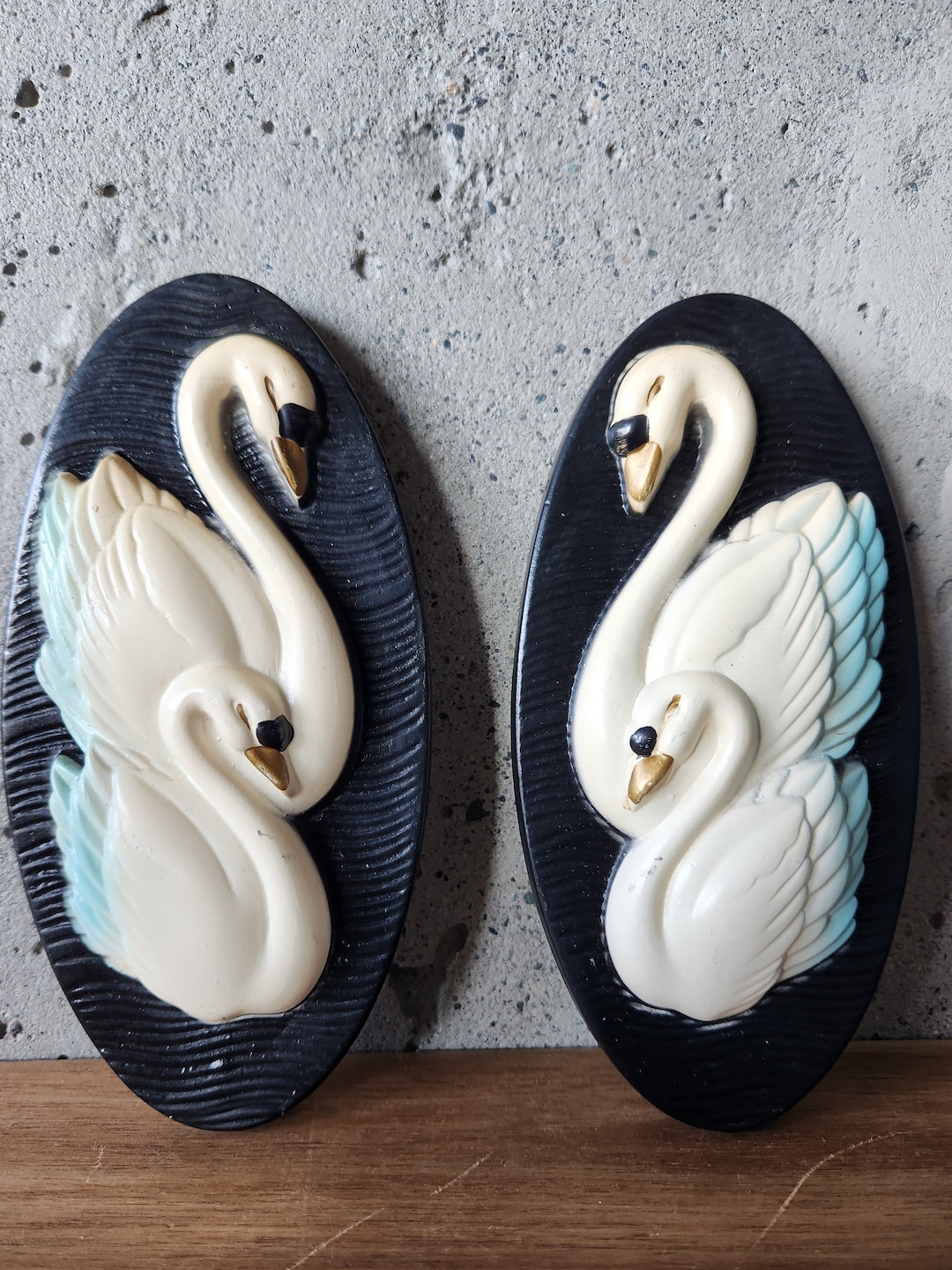 Vintage Pair of Plaster Swan Wall Plaques-chalkware-miller Studios-wall ...