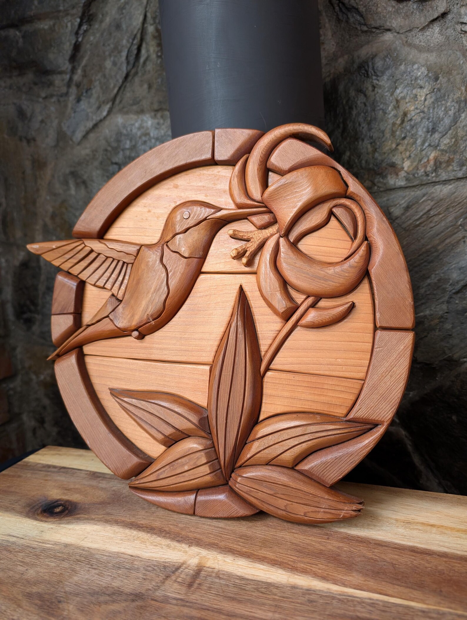 Vintage Intarsia Woodart-hummingbird Design-unique Woodart-wall Decor ...