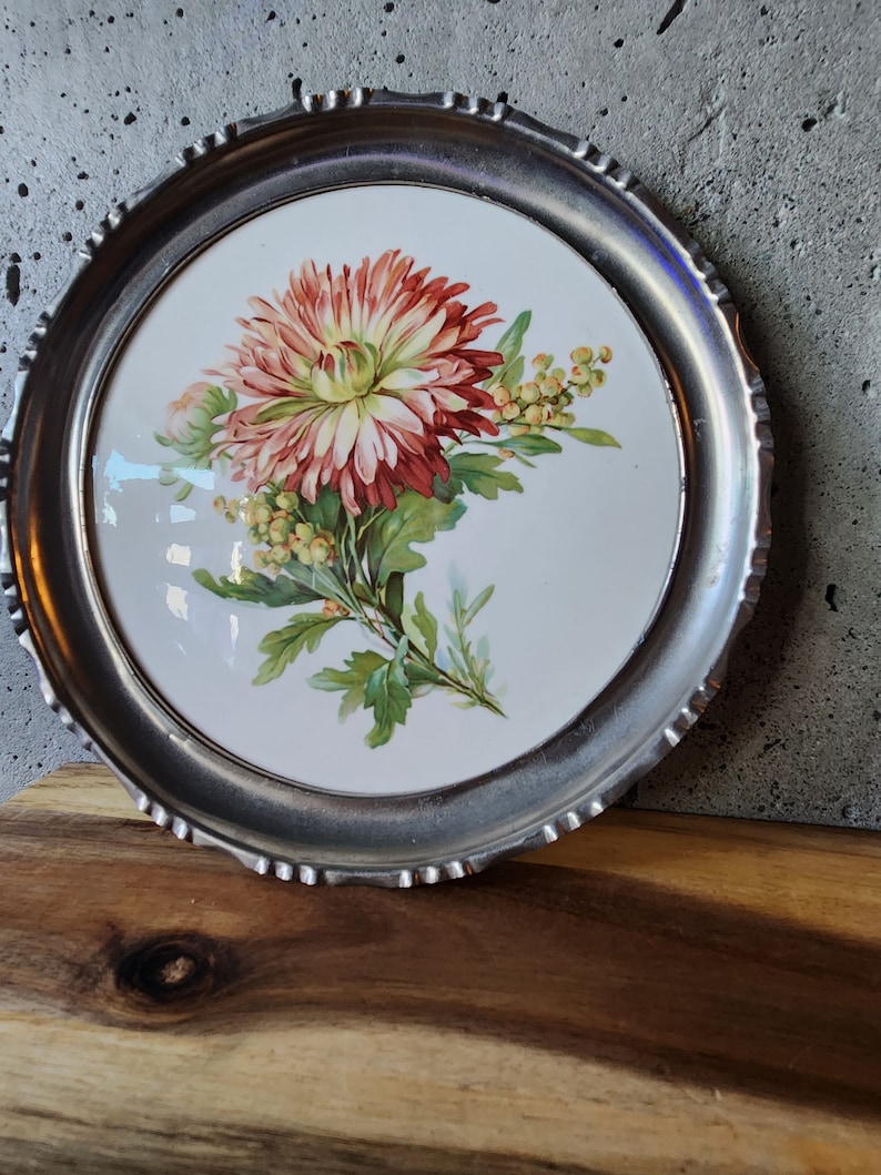 Antique BMF Silver Rim Porcelain Tile Serving Tray-floral Designed ...