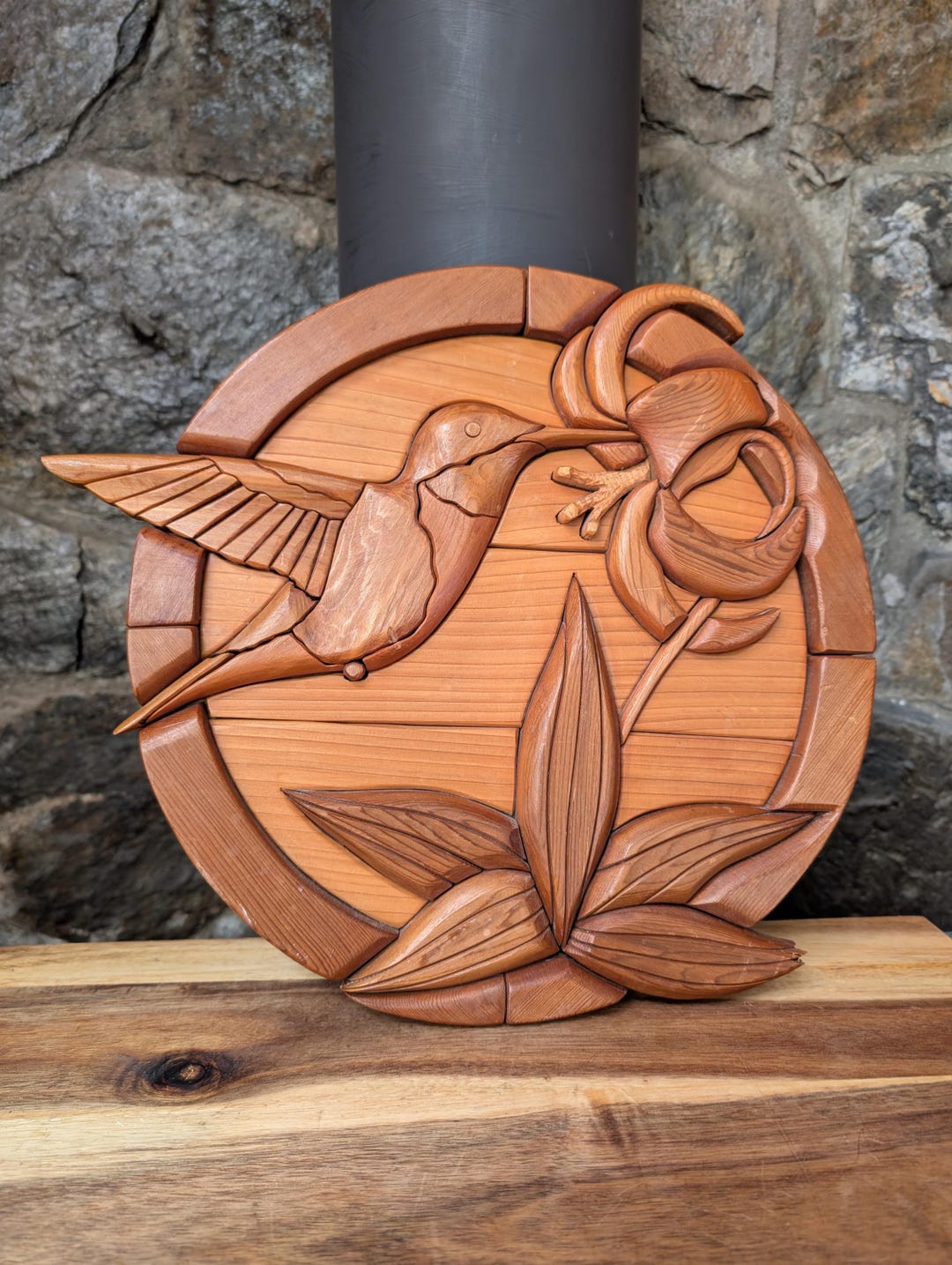 Vintage Intarsia Woodart-hummingbird Design-unique Woodart-wall Decor ...