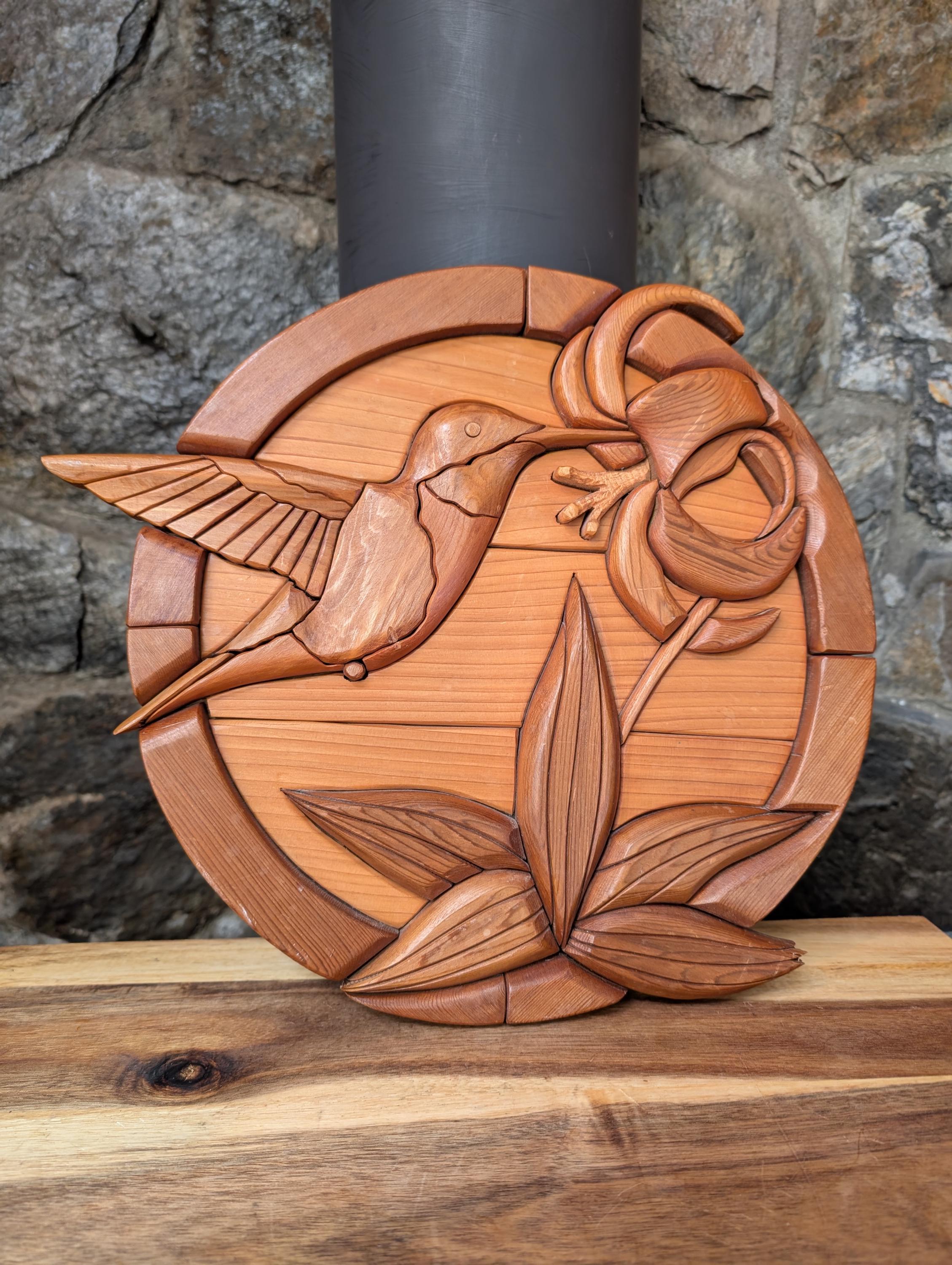 Vintage Intarsia Woodart-hummingbird Design-unique Woodart-wall Decor ...