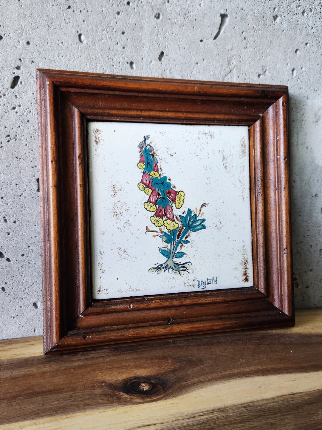 Vintage Tile Art-hand Painted Wall Decor-ceramic Tile and Wood Frame ...