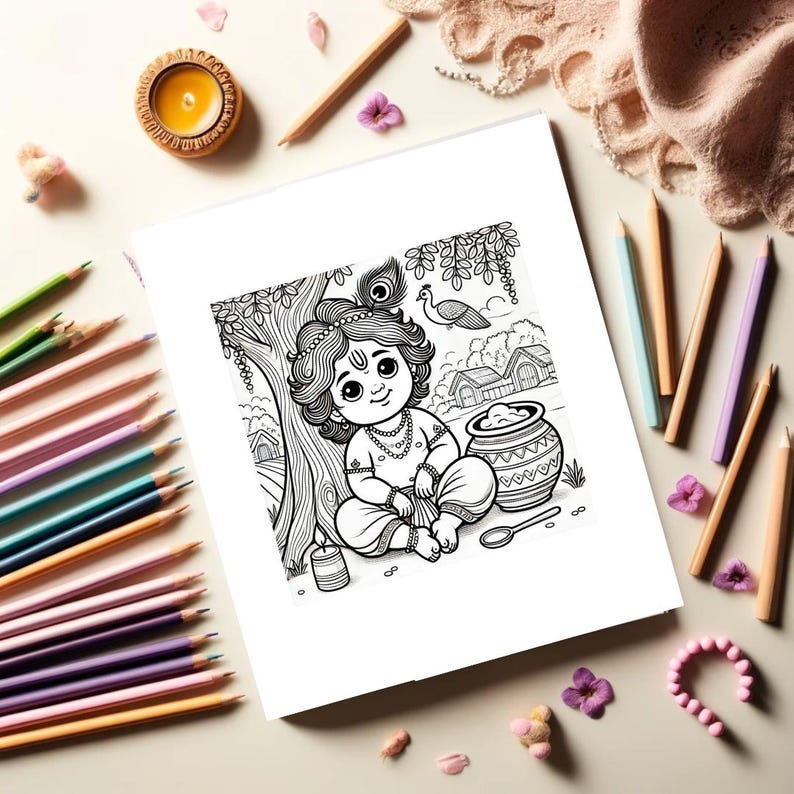 Krishna Colouring Pages for Kids – Printable Spiritual Activity Book ...