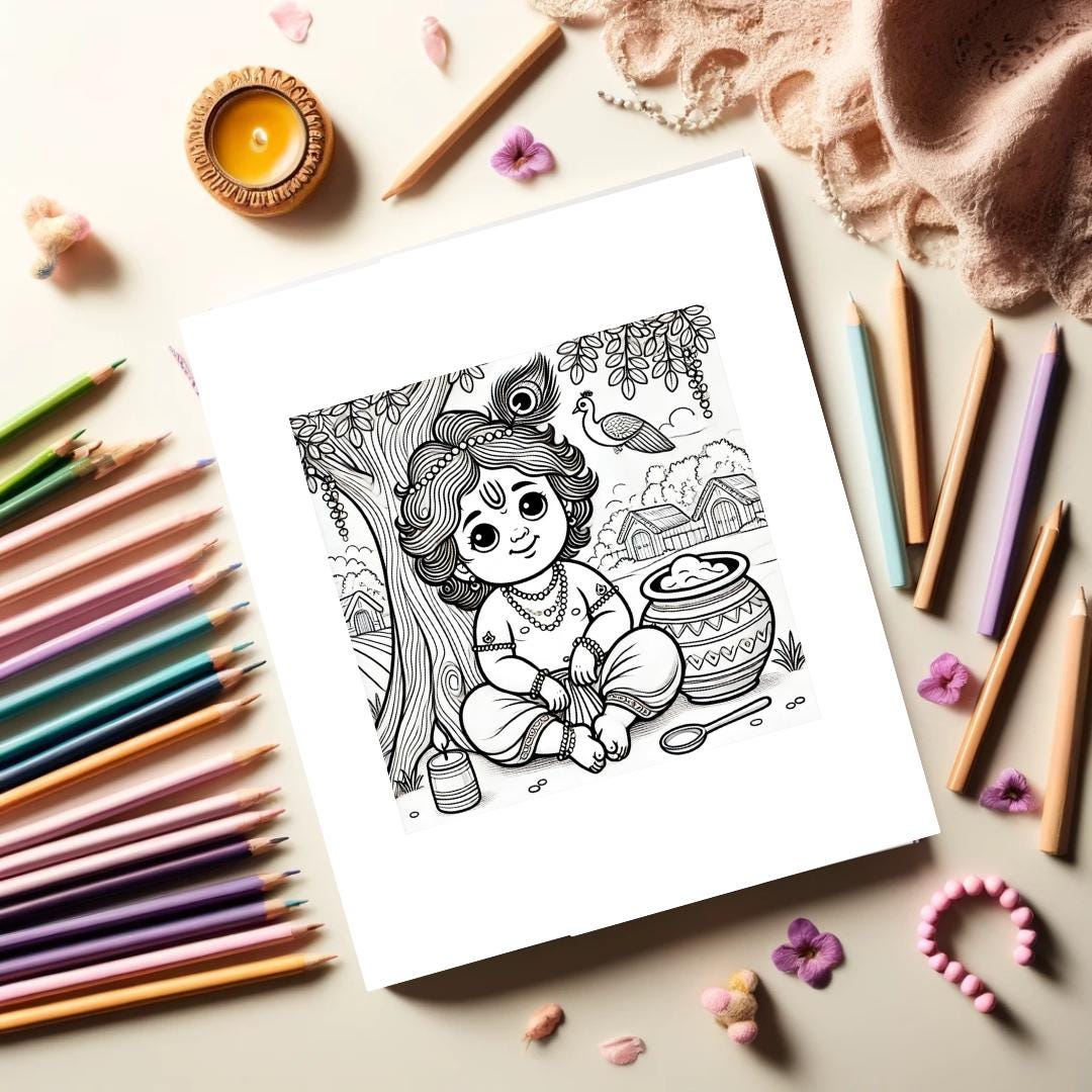 Krishna Colouring Pages for Kids – Printable Spiritual Activity Book ...