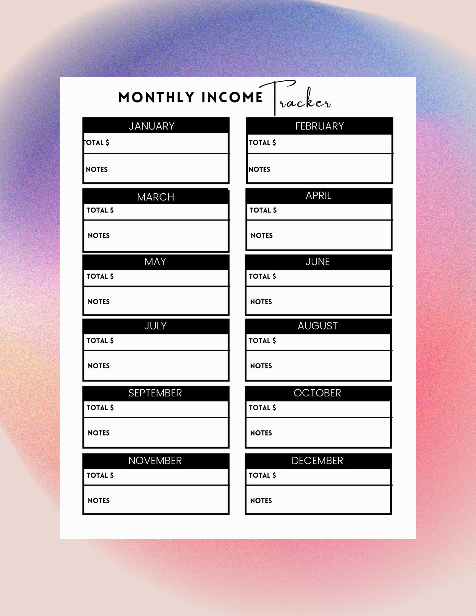 Monthly Expense Tracker Printable PDF PDF File Instant - Etsy