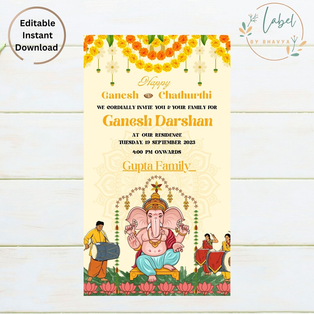 Editable Ganpati Invitation Ganesh Chaturthi Invites Ganpati - Etsy