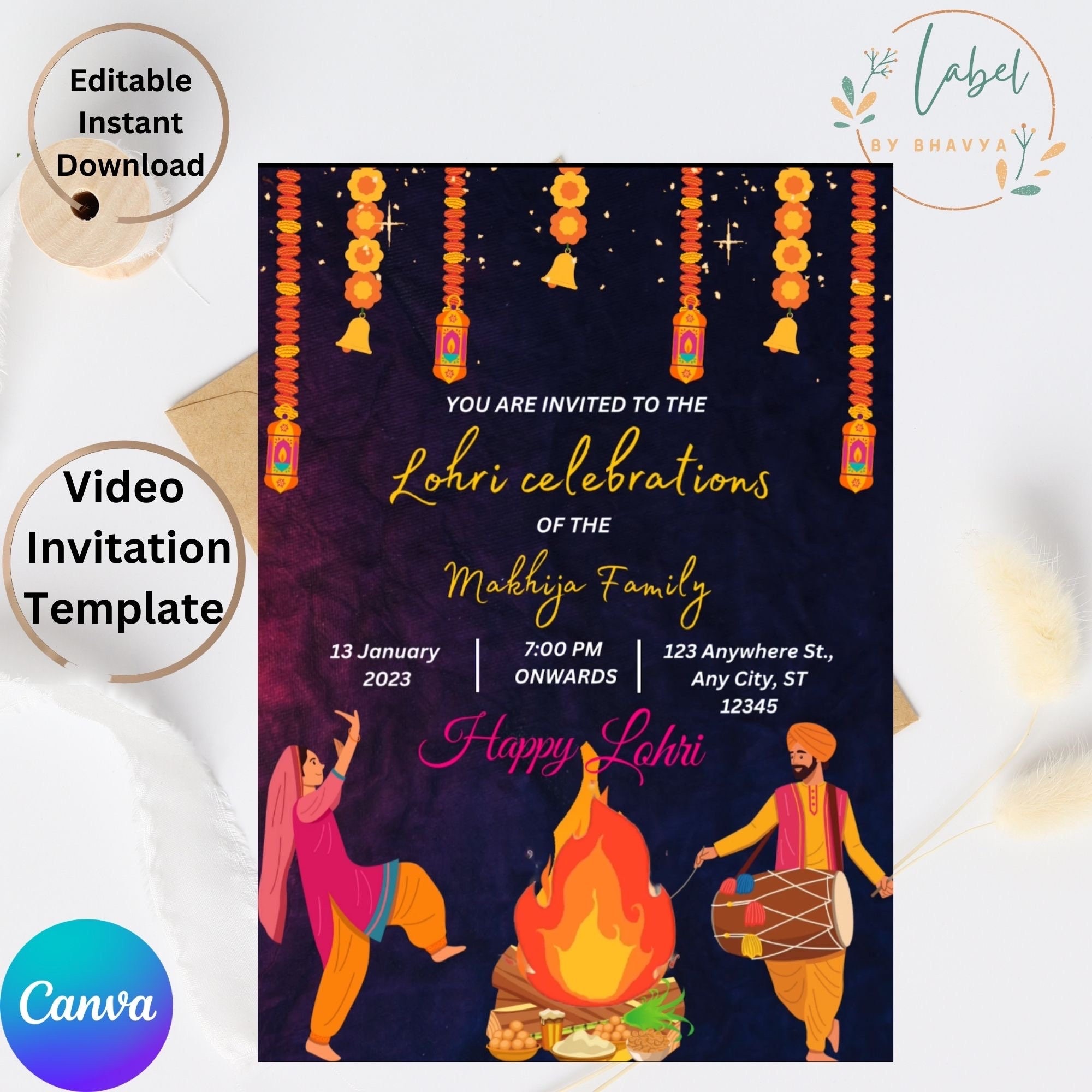 Editable Video Lohri Invitation,lohri Invite,1st Lohri Invitation,lohri ...