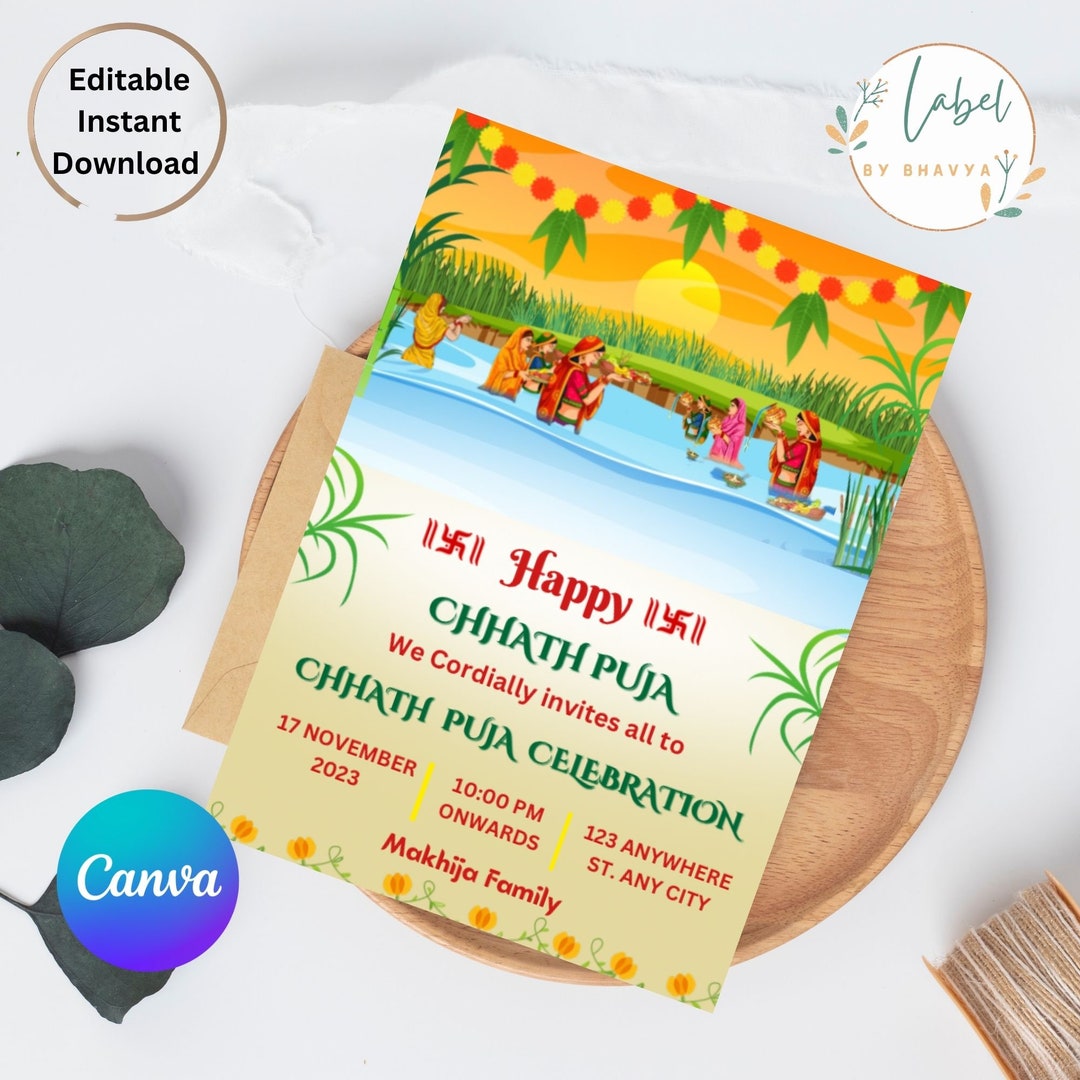 Editable Digital Chhath Puja Invitation,chhathi Puja Invite,bihari ...