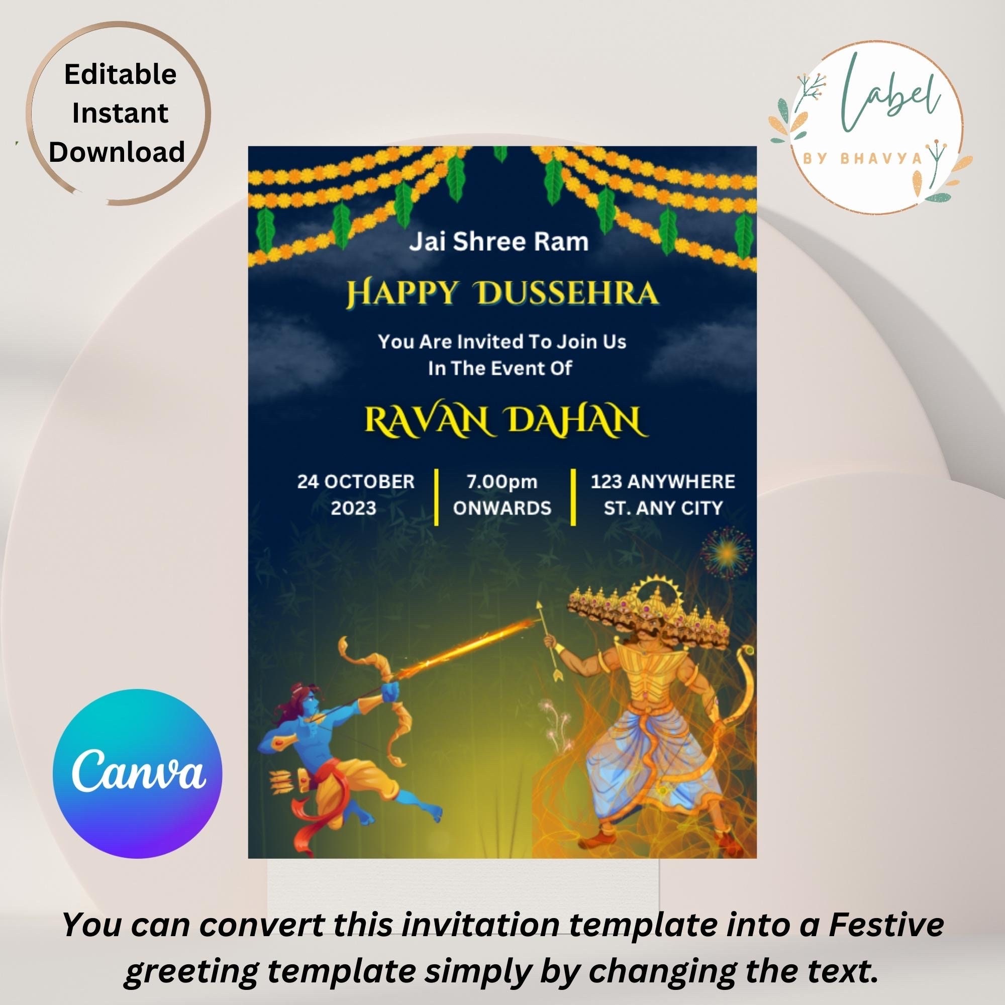 Editable Digital Dussehra Invitation,happy Dussehra,dussehra Poster ...