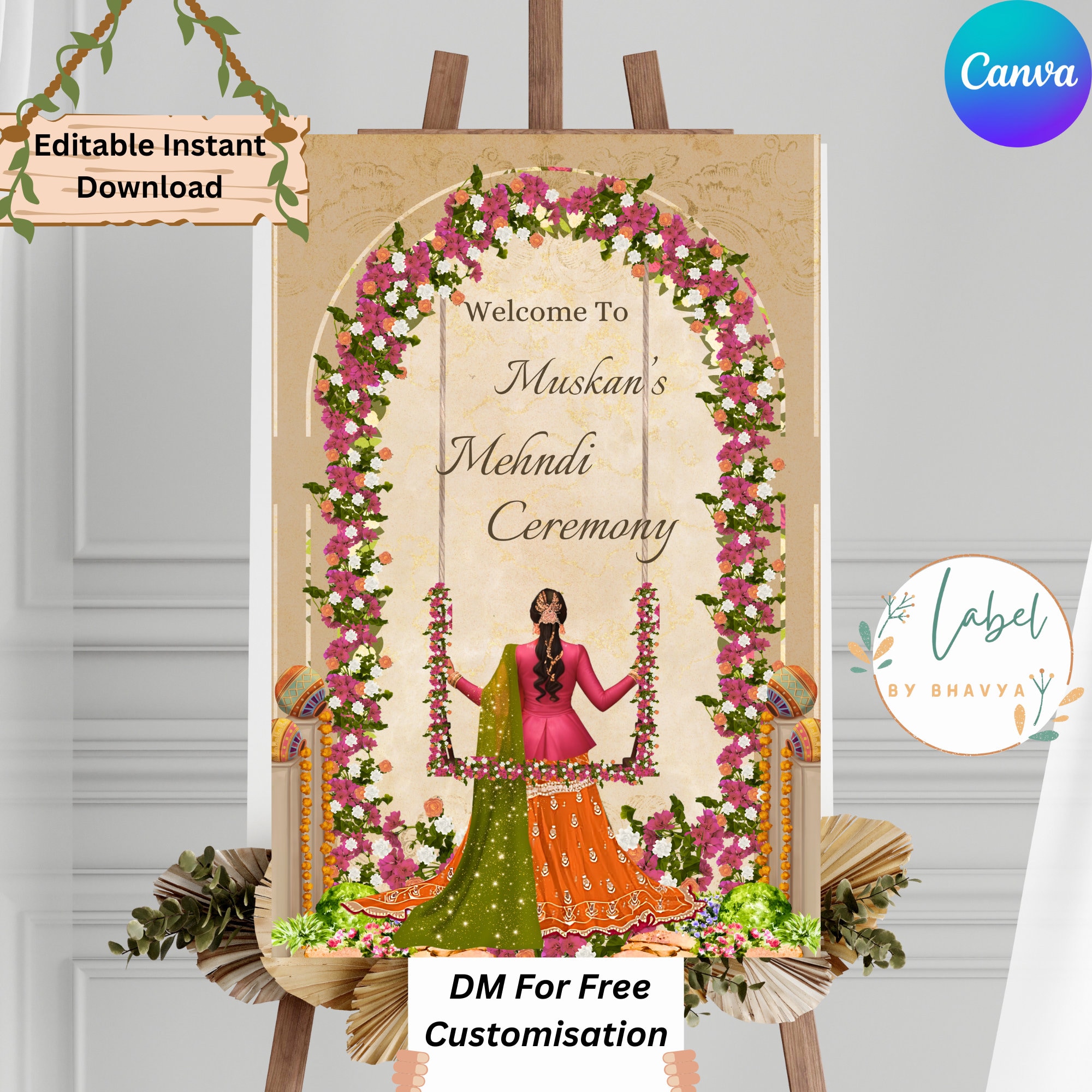 Editable Mehendi Welcome Sign Template,mehndi Welcome Sign,mehndi ...