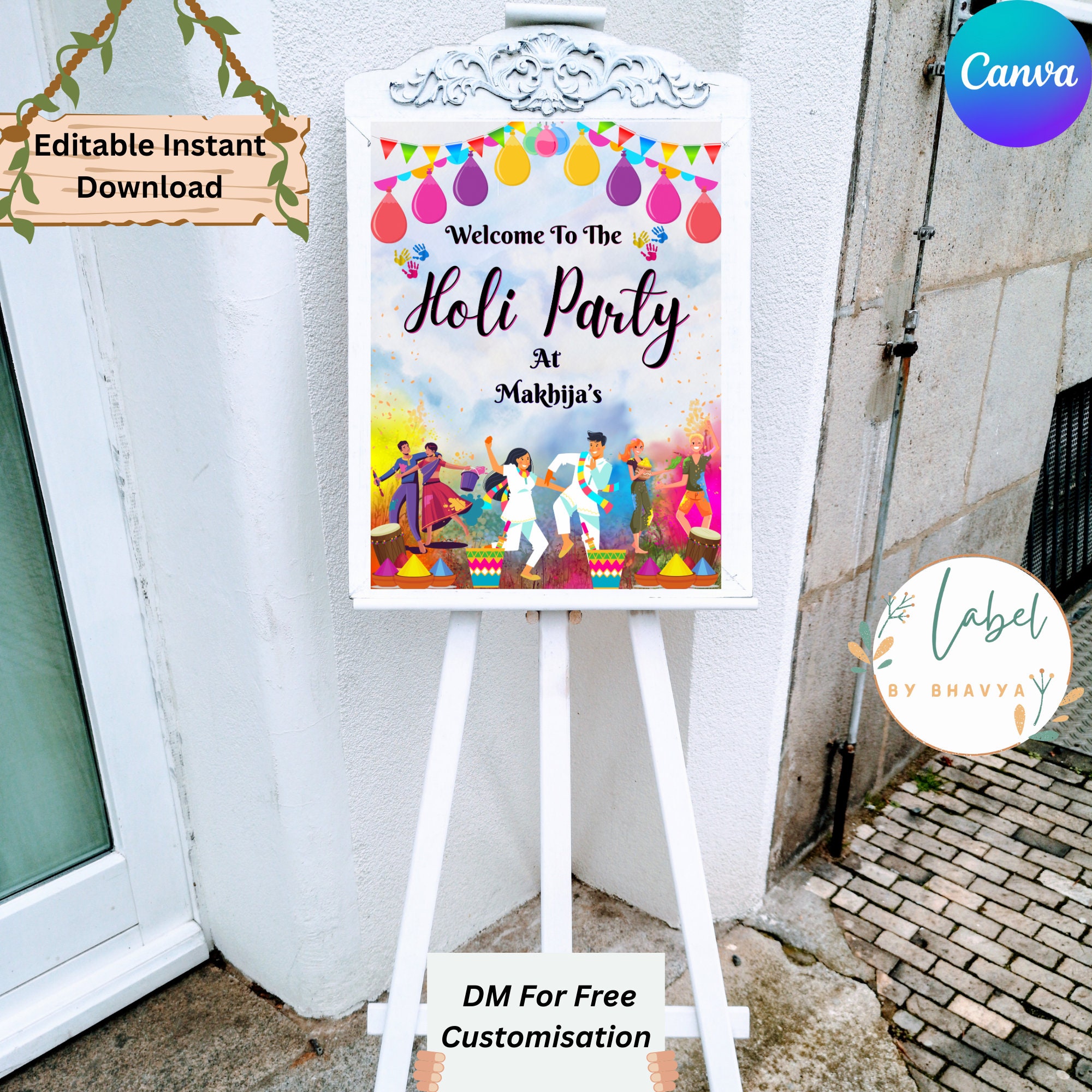 Editable Holi Welcome Board , Holi Invitation , Printable Welcome Board ...
