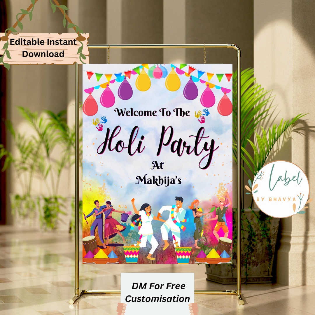 Editable Holi Welcome Board , Holi Invitation , Printable Welcome Board ...