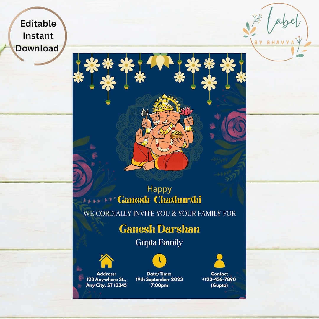 Editable Ganesh Chaturthi Invitation Ganpati Invites Ganpati - Etsy UK