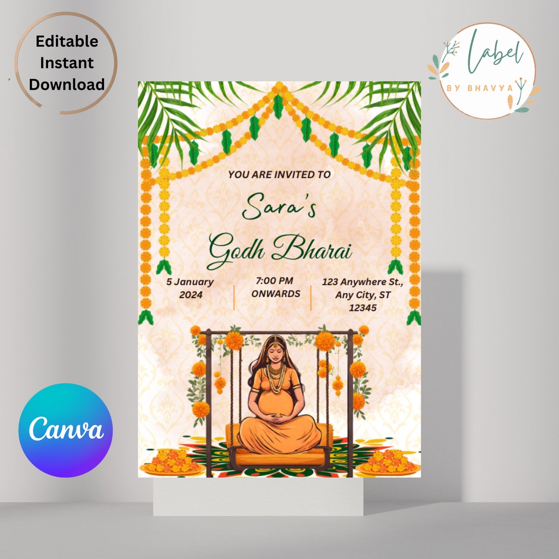 Editable Indian Baby Shower Invitation Template Godh Bharai Invitation ...
