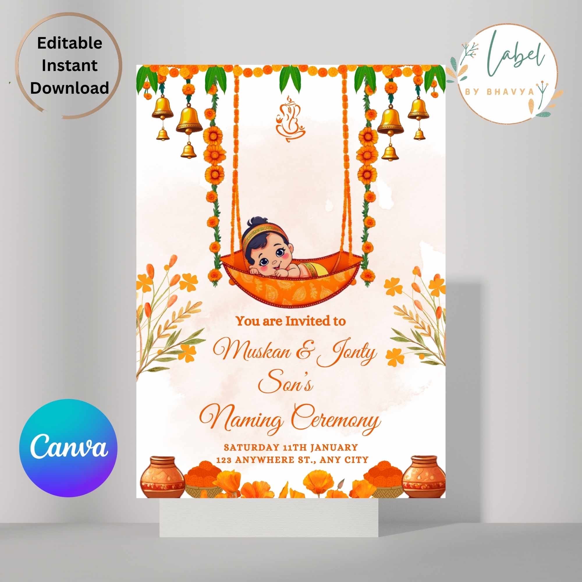 Editable Indian Naming Ceremony Invitation, Cradle Ceremony Invitation ...