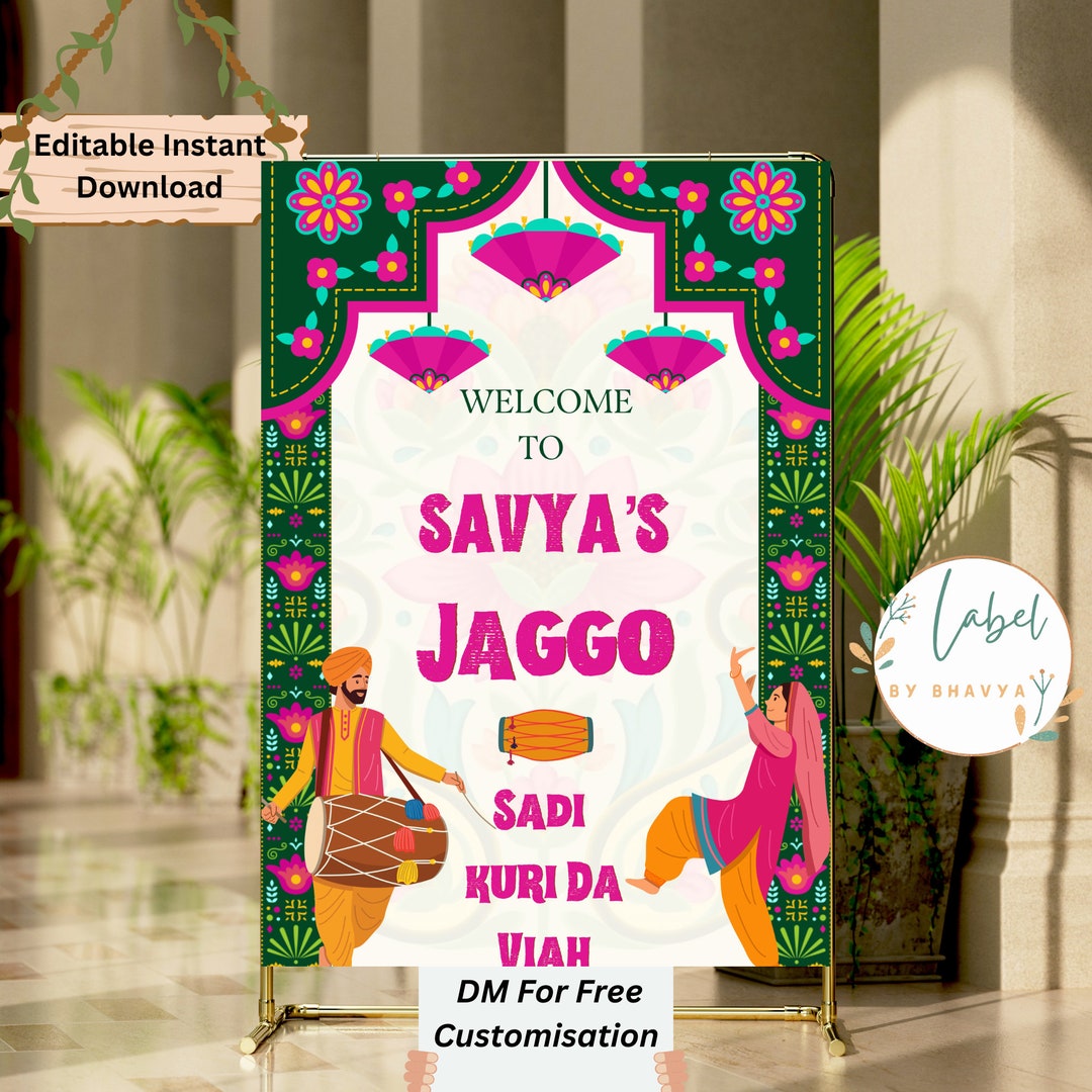 Editable Jaggo Welcome Signage ,punjabi Wedding Decor Signage,welcome ...