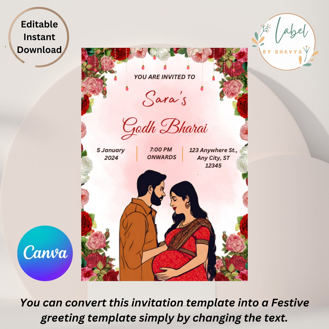 Editable Indian Baby Shower Invitation Template Godh Bharai Invitation ...