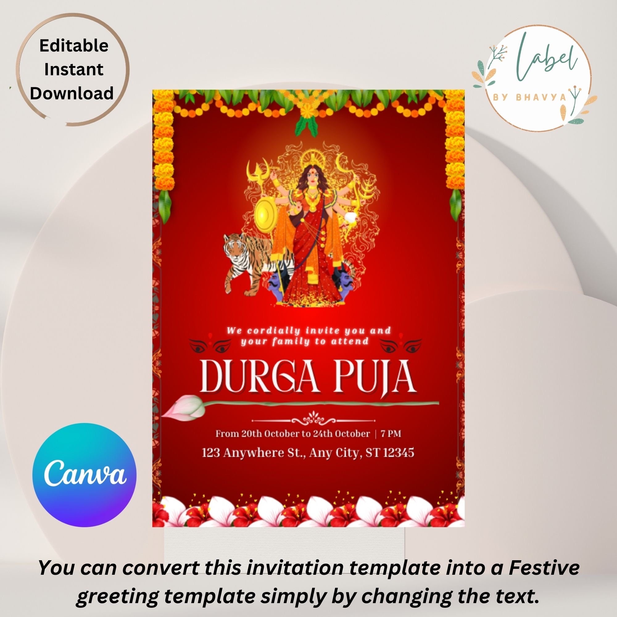 Editable Durga Puja Invitationdigital Templatedurga Puja - Etsy UK