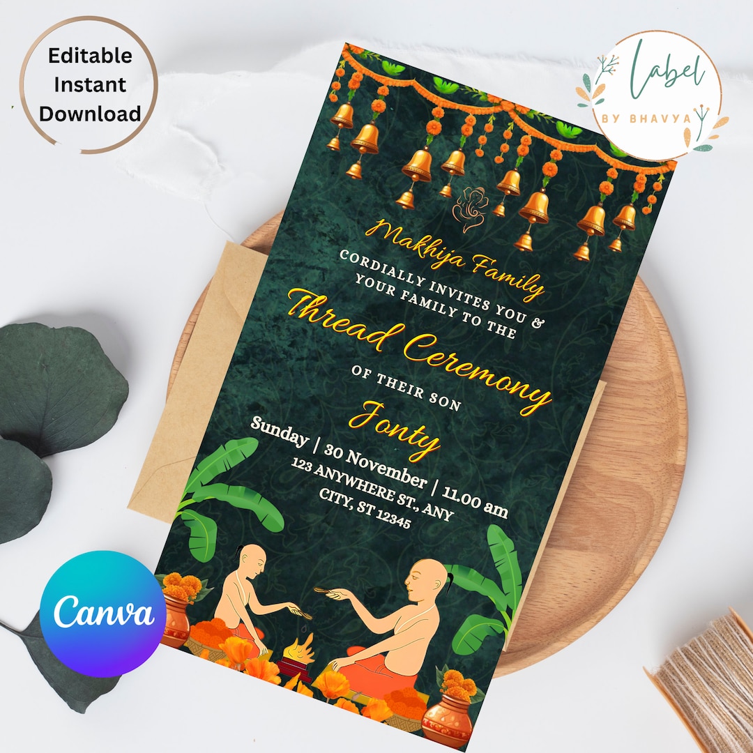 Editable Upanayanam Ceremony Invite,indian Thread Ceremony Invitation ...