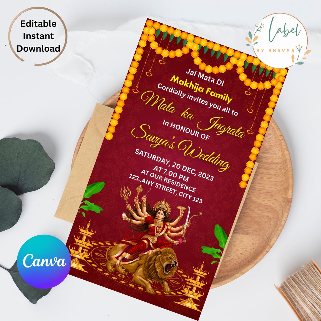 Editable Mata Ki Chowki Invitation Template Digital Invitation Mata Ka ...
