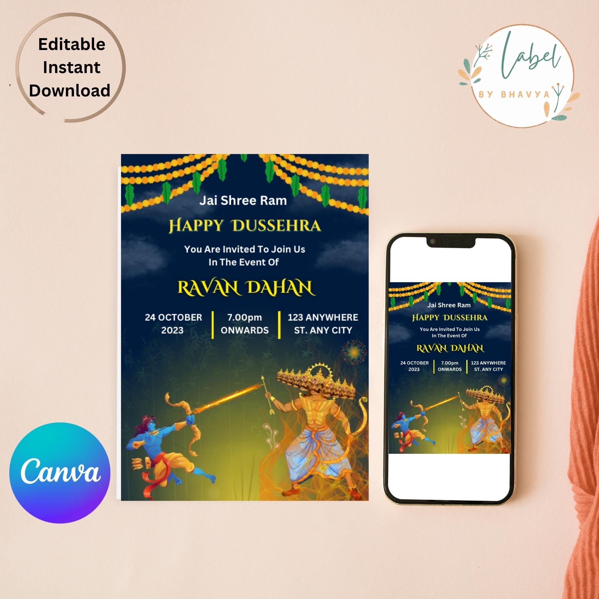 Editable Digital Dussehra Invitation,happy Dussehra,dussehra Poster ...