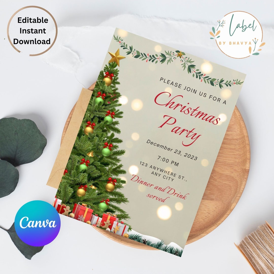 Editable Digital Christmas Party Invitation, Christmas Dinner Invite ...